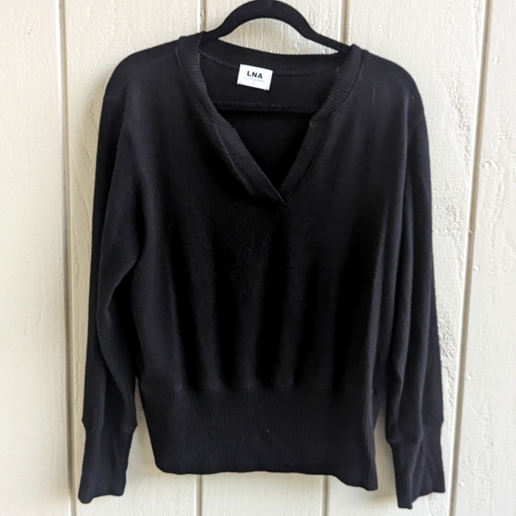 LNA | Sweaters | Lna Black Cut V Neck Ribbed Collar Cuff Hem Long ...